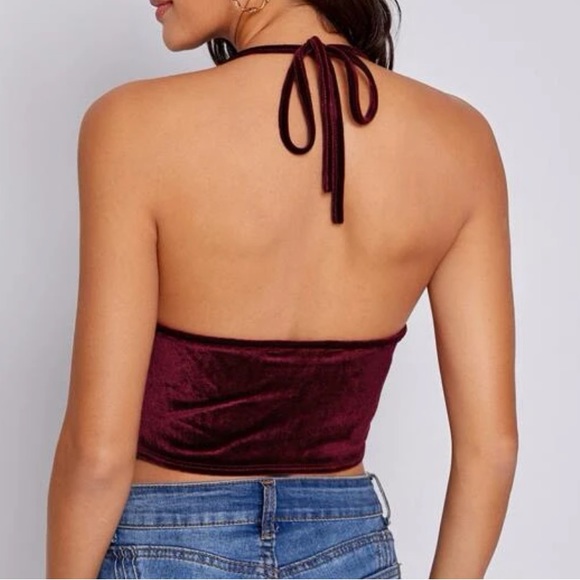 SHEIN | Tops | Shein Velvet Halter Top In The Color Maroon | Poshmark